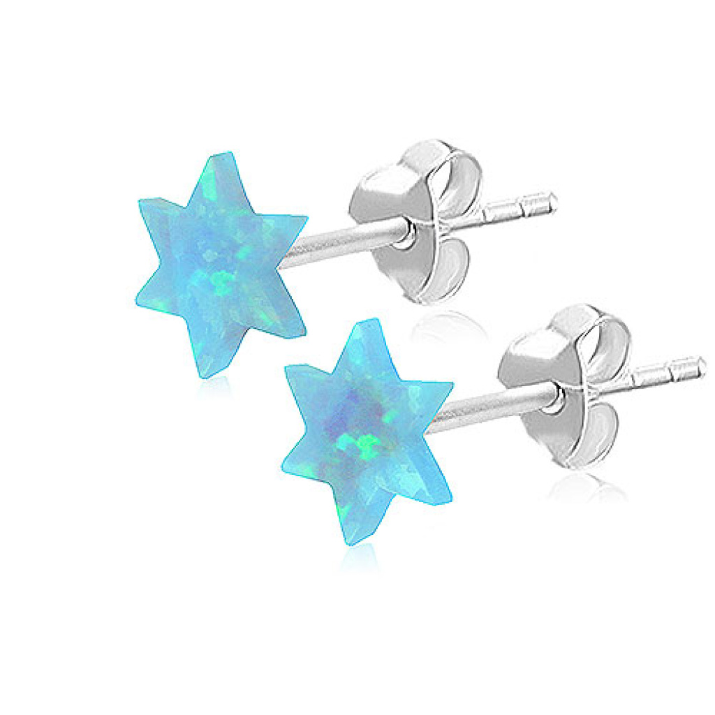 Sterling Silver Mini Star of David Earrings - Opal - Zion Judaica