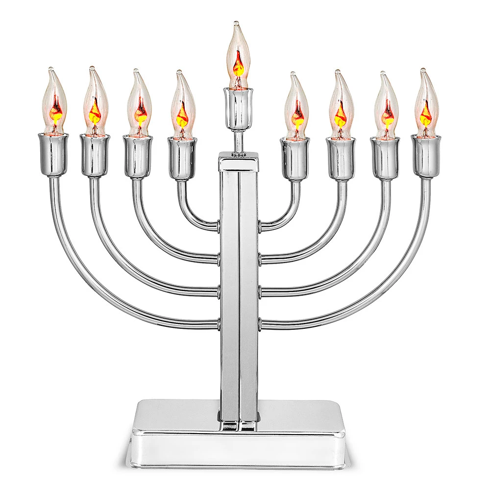 Silverplated Electric Menorah with Flickering Bulbs - Zion Judaica